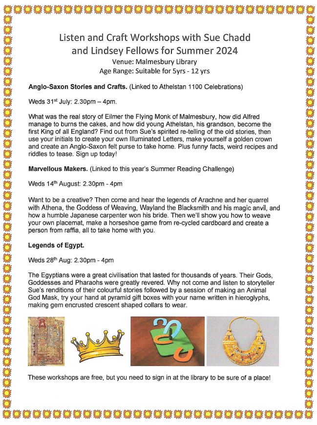 Malmesbury Town Council - Listen & Craft Workshops for Summer at ...